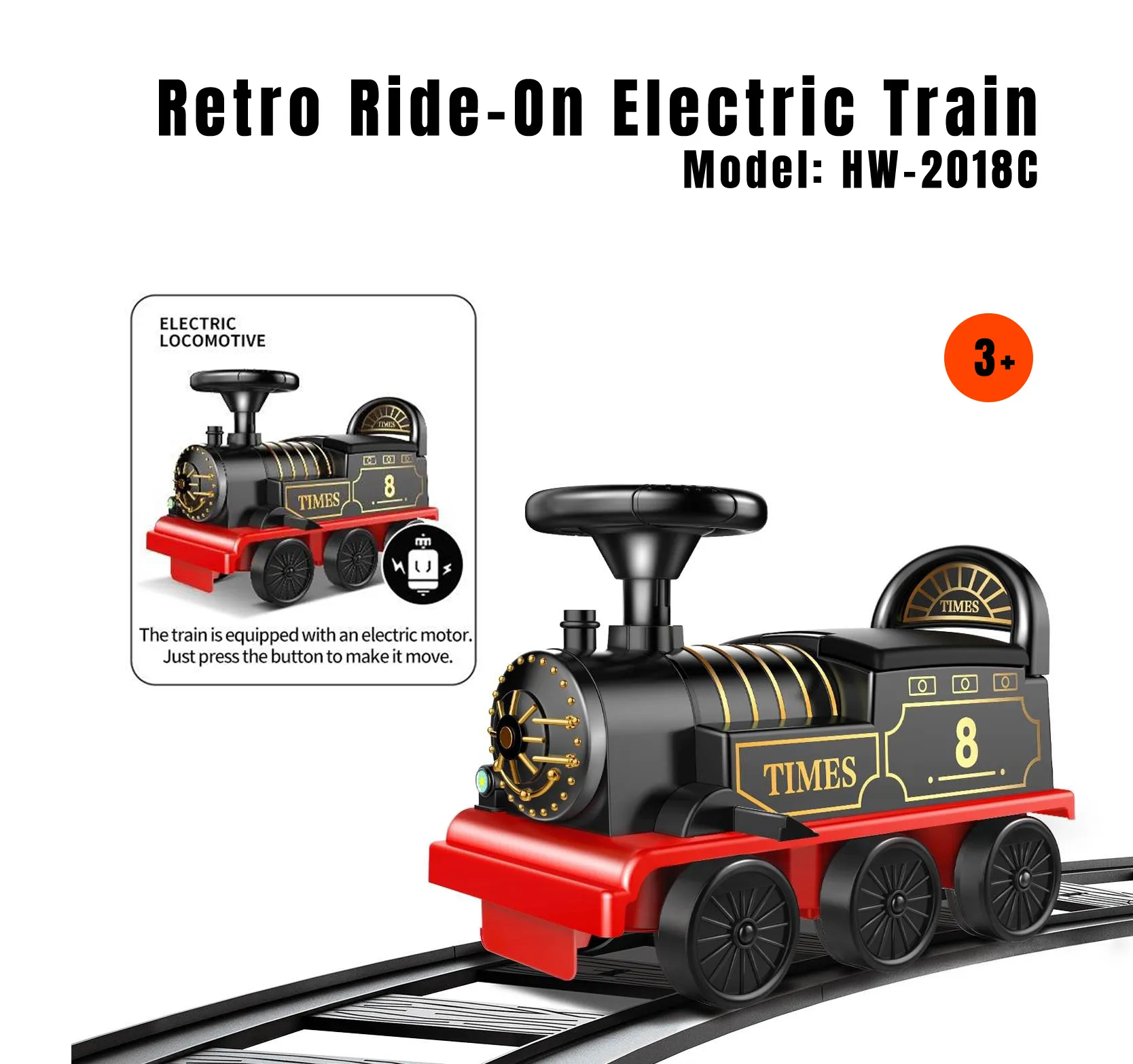Retro Ride-On Electric Train HW-2018C for Kids Toy